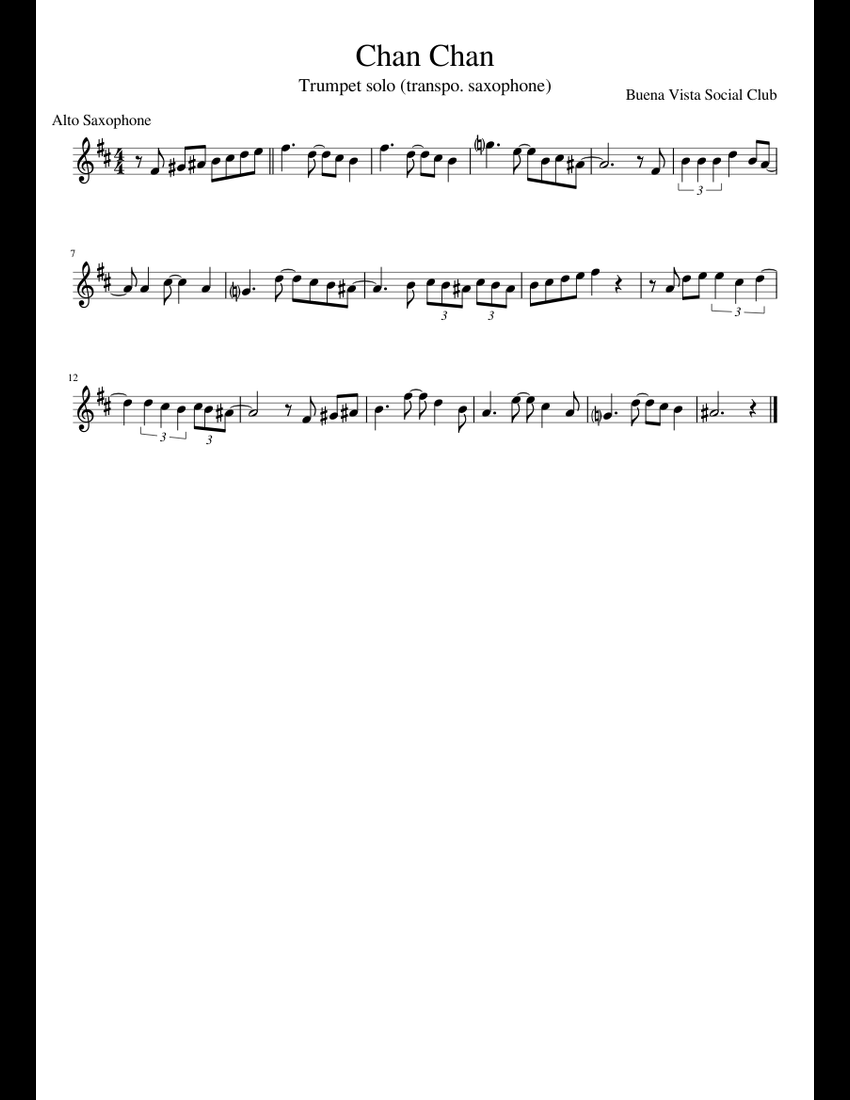 Chan Chan sheet music for Piano download free in PDF or MIDI