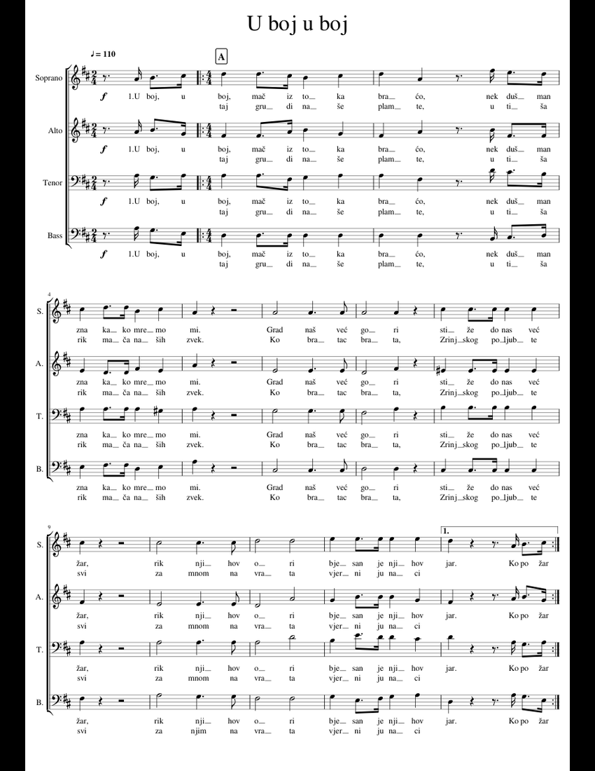 U boj u boj sheet music for Voice download free in PDF or MIDI
