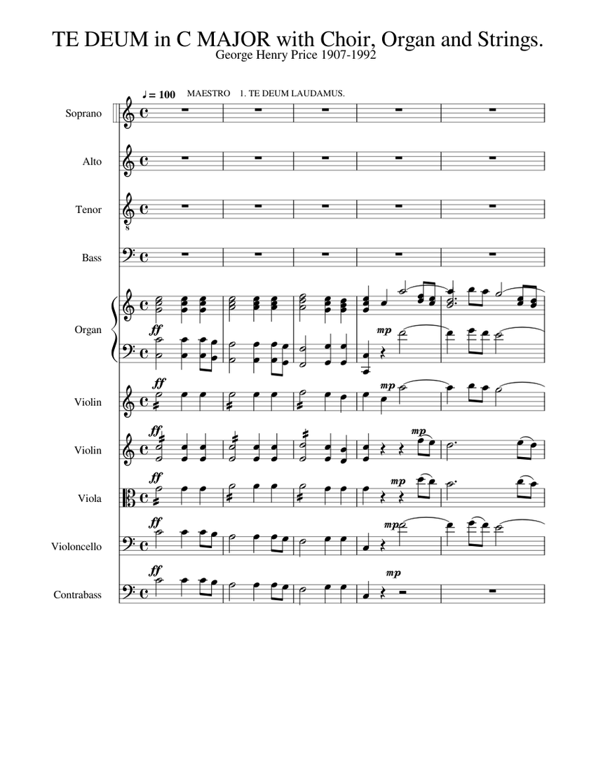 TE DEUM in C MAJOR with Choir, Organ and Strings. Sheet music | Musescore.com