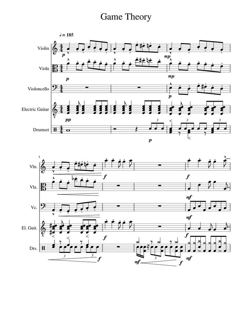 Game Theory Sheet music for Violin, Drum Group, Cello, Viola & more ...