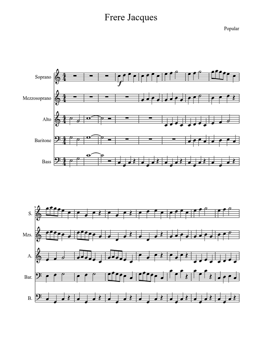 Frere Jacques Sheet music for Bass (Solo) | Musescore.com