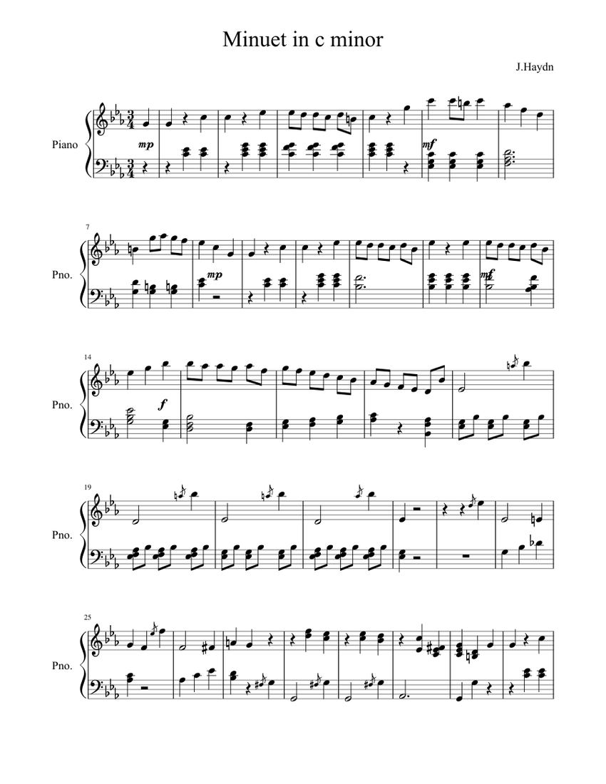Minuet in c Haydn Sheet music for Piano (Solo) | Musescore.com