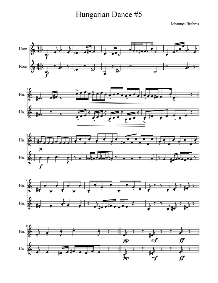 Hungarian Dance No.5 Sheet music | Musescore.com