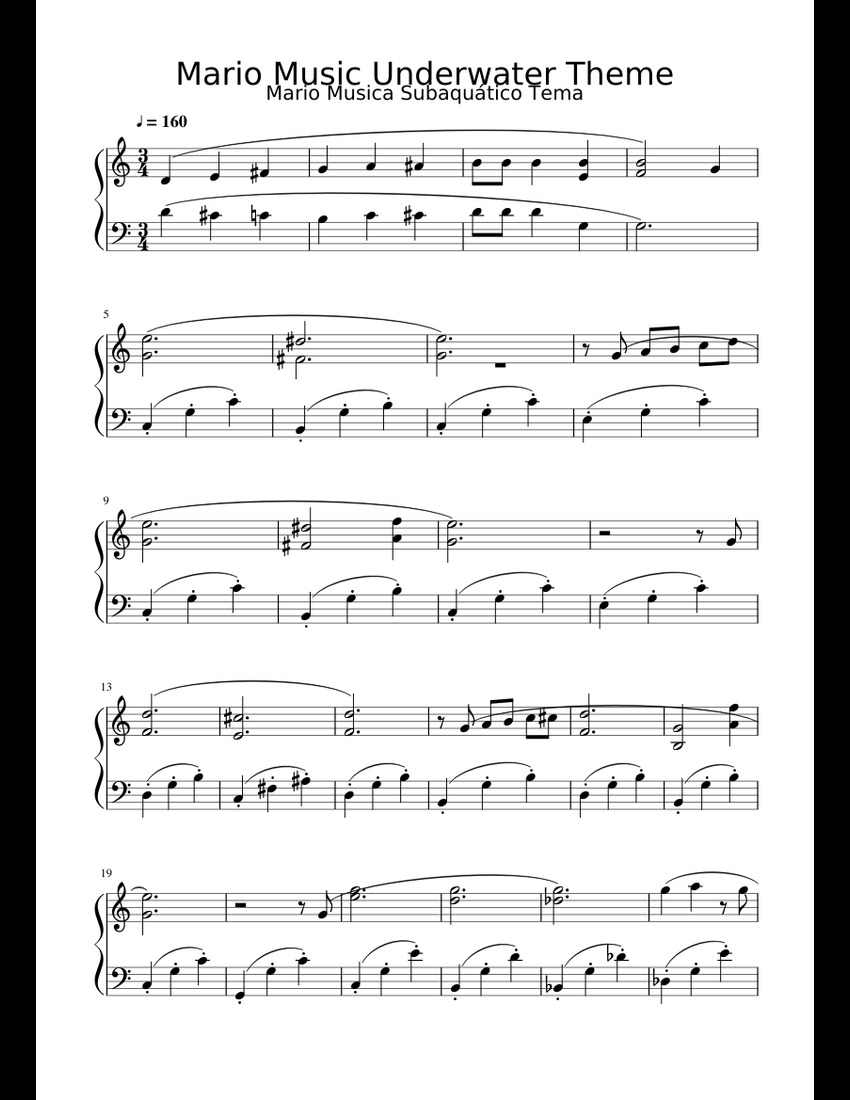 Mario Music Underwater sheet music for Percussion download free in PDF ...