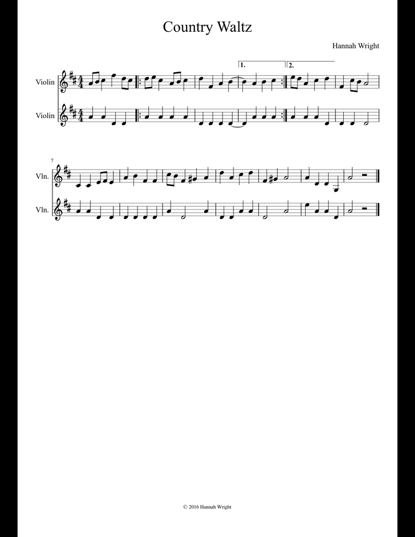 Country Waltz (by Hannah) sheet music for Violin download free in PDF ...