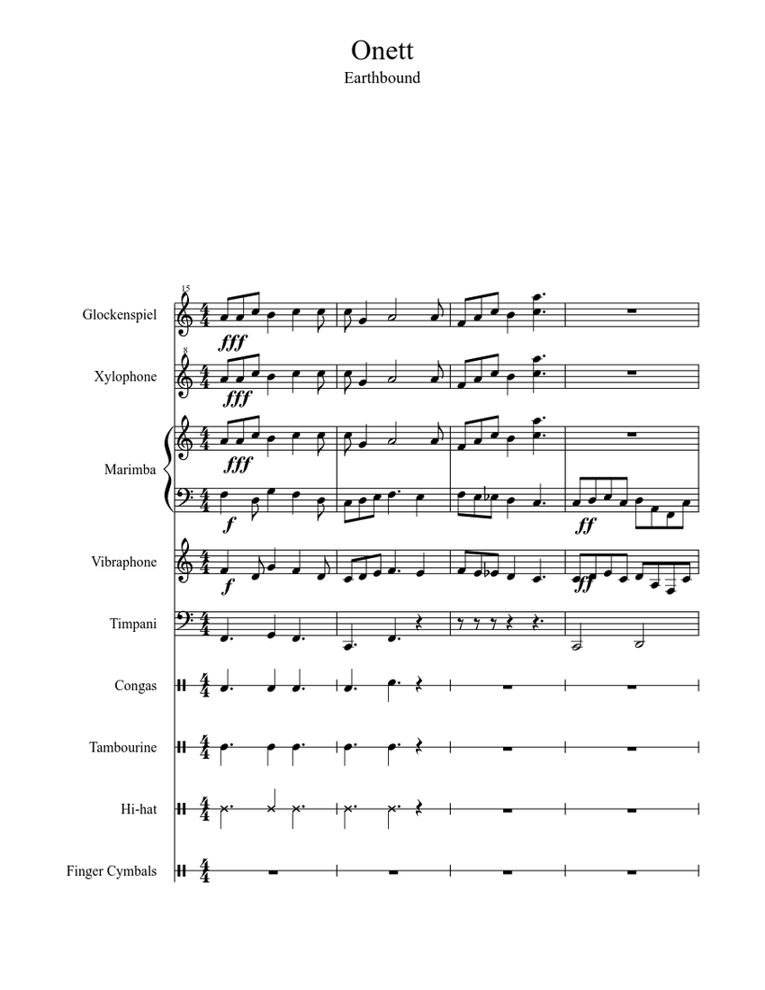 Onett Theme - Front Ensemble Arrangement Sheet music | Download free in ...