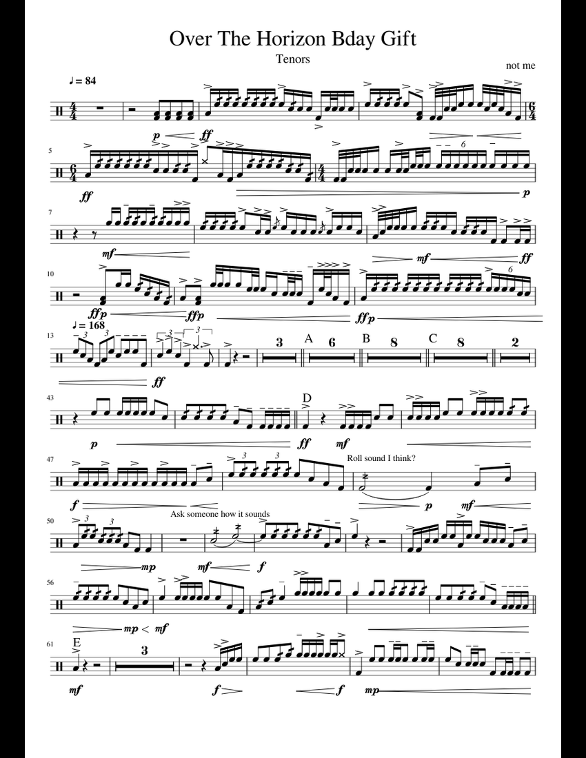Over The Horizon Bday Gift sheet music for Percussion download free in ...