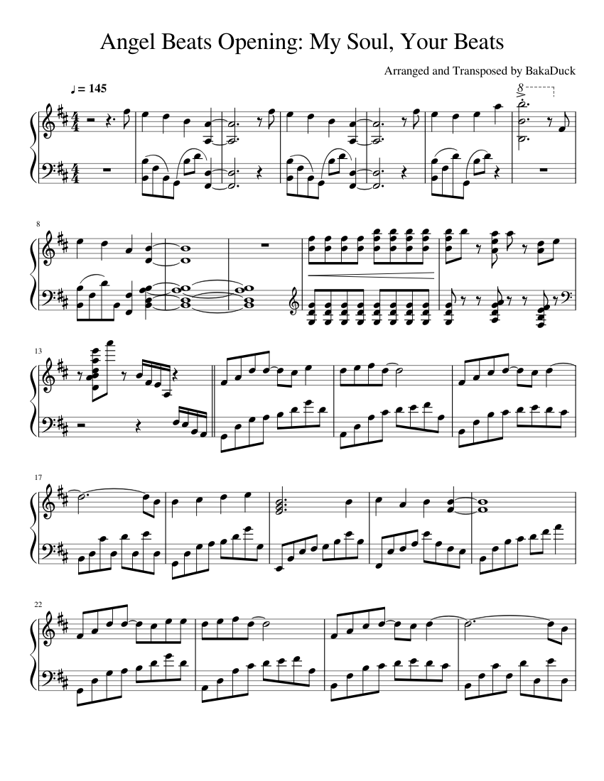 Angel Beats Opening: My Soul, Your Beats Sheet music for Piano (Solo ...