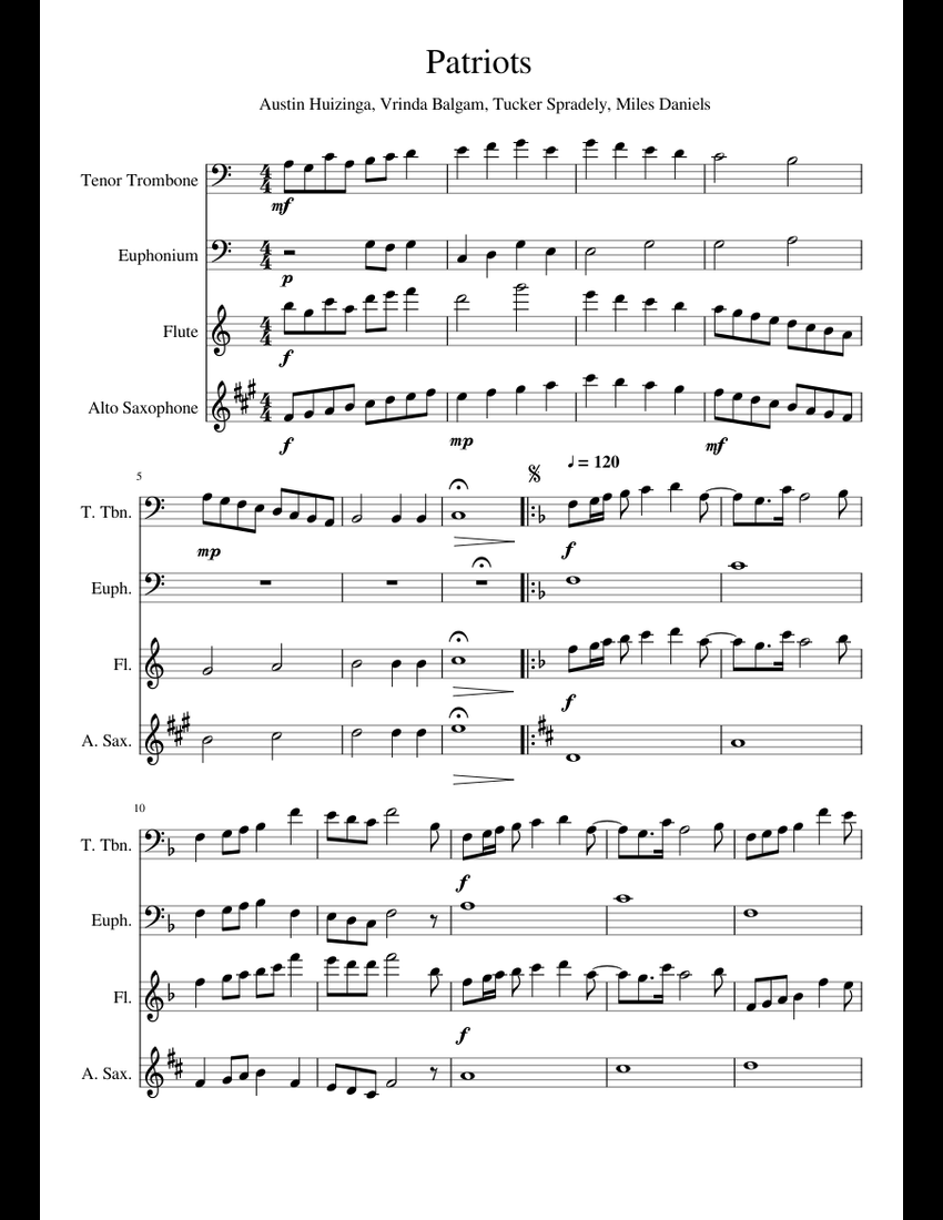 PATRIOTIC STUFF sheet music for Flute, Trombone, Tuba, Alto Saxophone ...