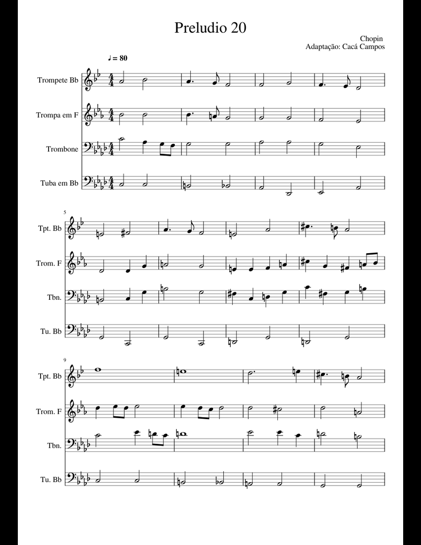 Preludio 20 - Chopin - arranged for Brass Quartet sheet music for ...
