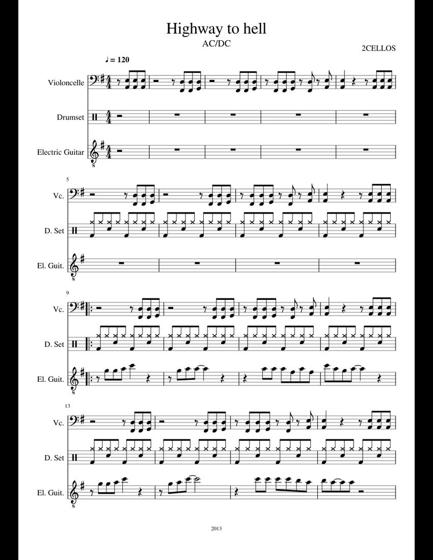Highway to hell 1 sheet music for Cello, Percussion, Guitar download ...