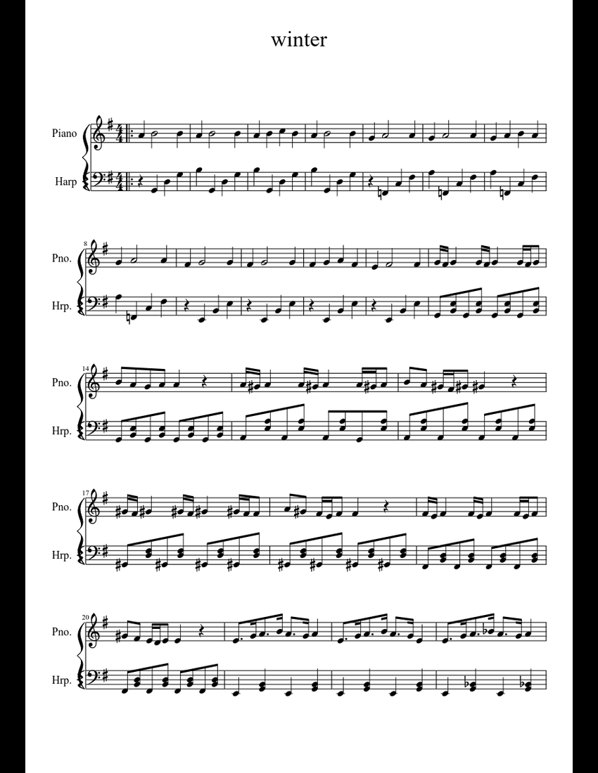 winter sheet music for Piano, Harp download free in PDF or MIDI