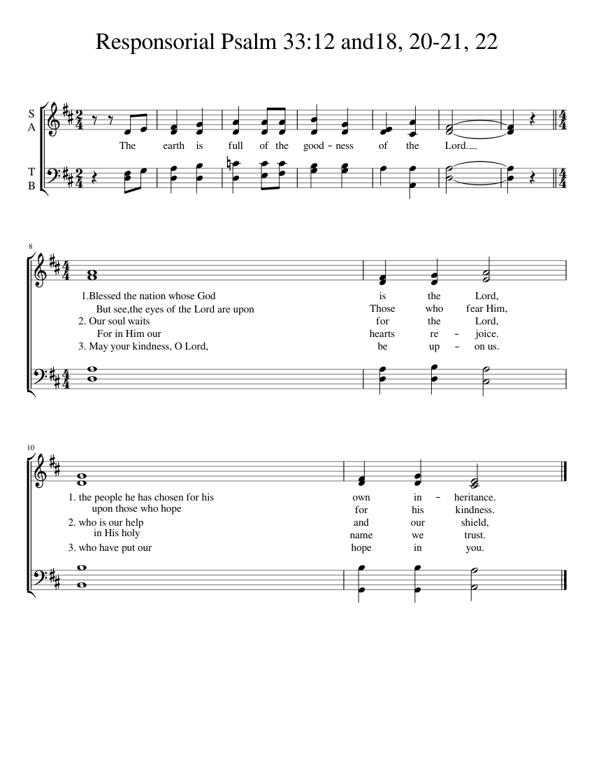 Responsorial Psalm 33 12 And18 20 21 22 Sheet Music For Voice Responsorial Psalm 33 12 And18 20 21 22 Sheet Music For Voice