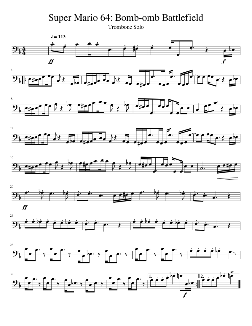 Super Mario 64: Bomb-omb Battlefield - Trombone Solo Sheet music for ...