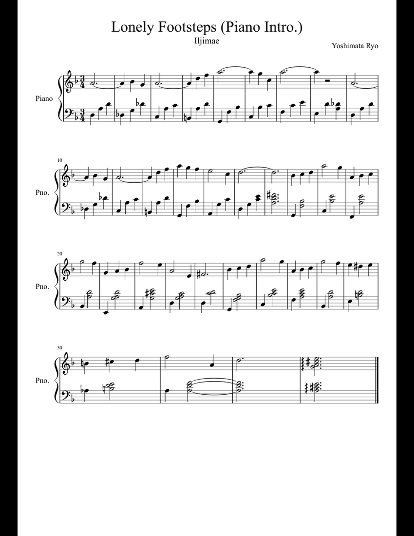 Lonely Footsteps Piano Intro sheet music for Piano download free in PDF ...