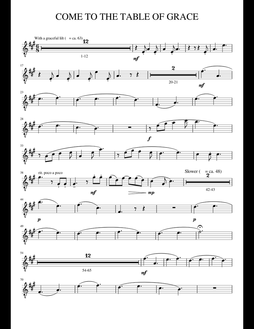 6 COME TO THE TABLE OF GRACE sheet music for Clarinet download free in ...