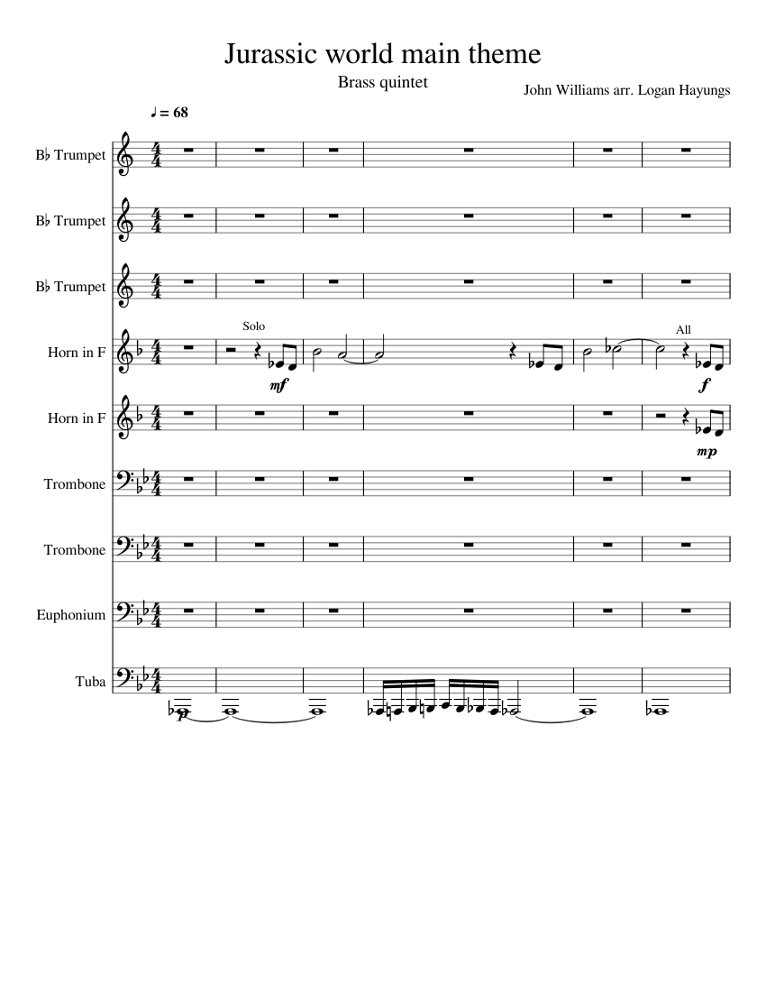 Jurassic world main theme Sheet music for Trumpet, French Horn ...
