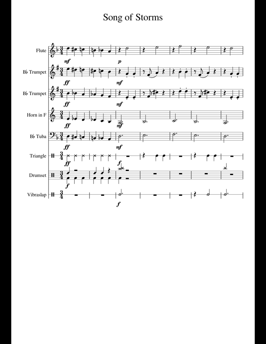 Song of Storms sheet music for Flute, Trumpet, French Horn, Tuba ...