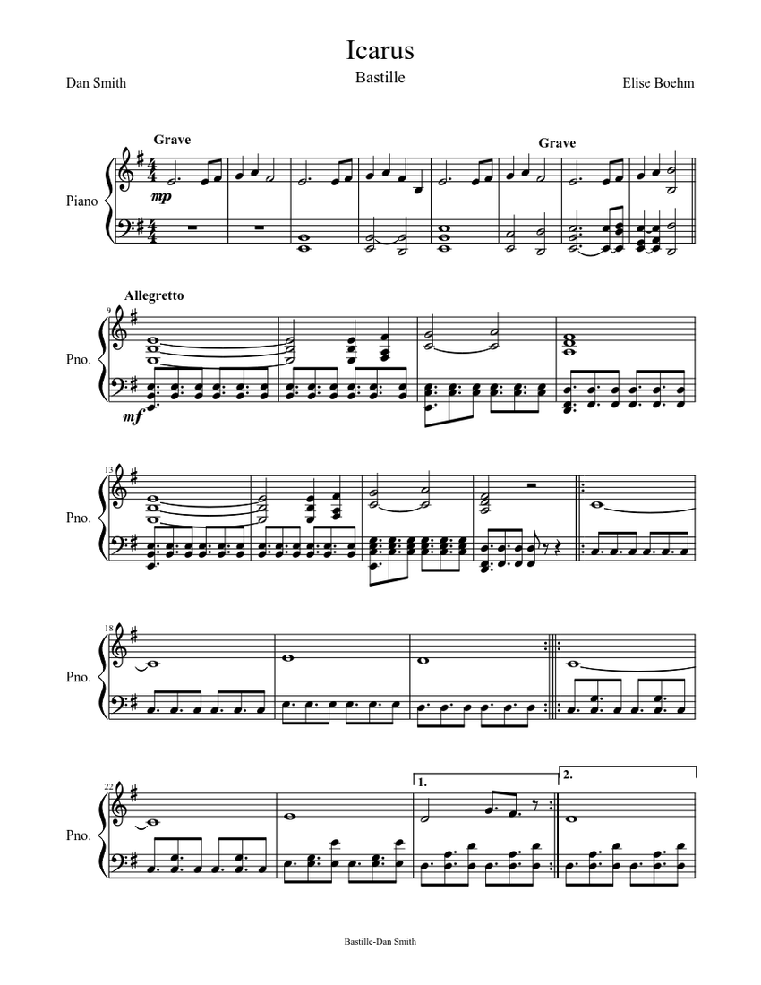 Icarus-Bastille sheet music download free in PDF or MIDI