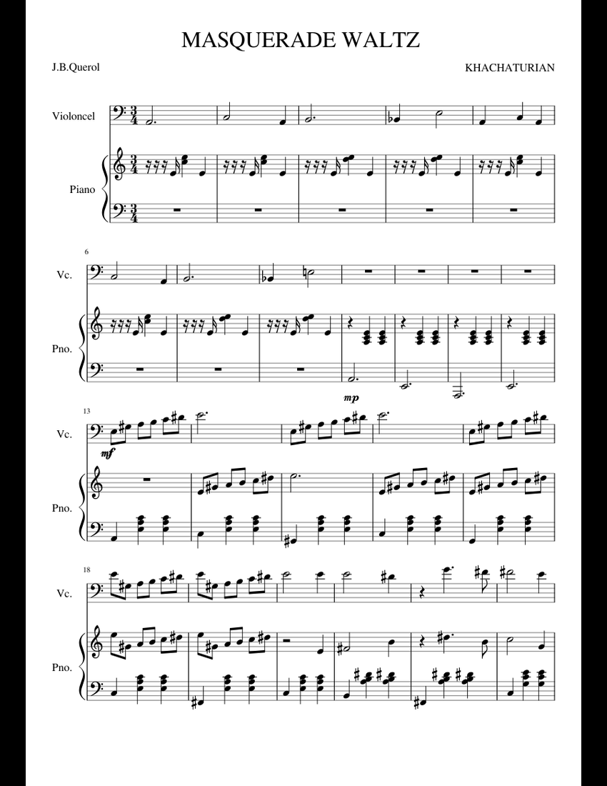 MASQUERADE WALTZ piano cello ok sheet music for Piano, Cello download ...