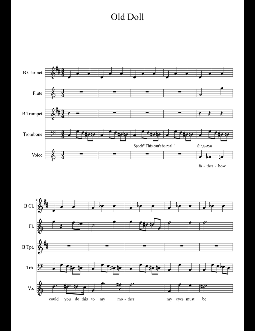 Old Doll sheet music for Clarinet, Flute, Trumpet, Trombone download ...