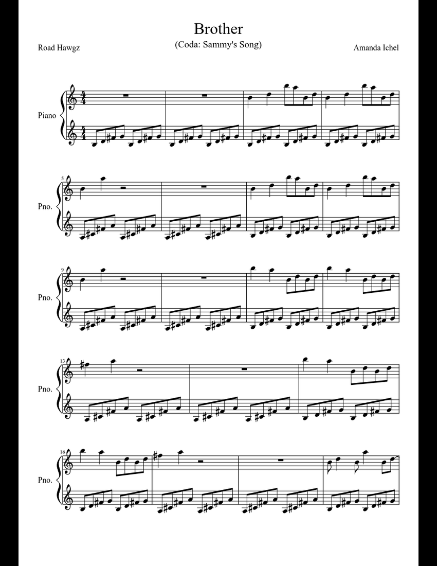 Brother (Coda: Sammy's Song) sheet music for Piano download free in PDF ...