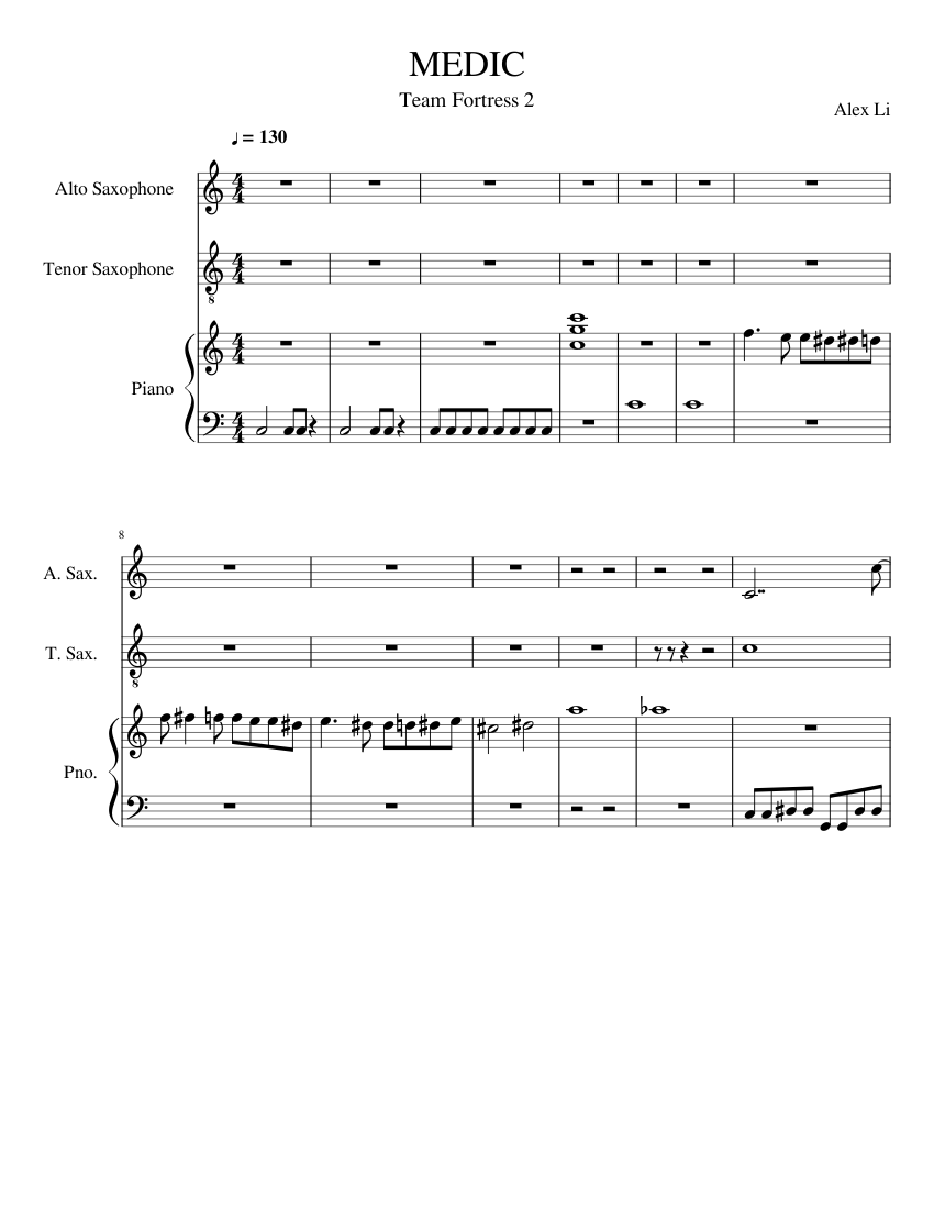Medic! Sheet music for Piano, Alto Saxophone, Tenor Saxophone | Download free in PDF or MIDI ...