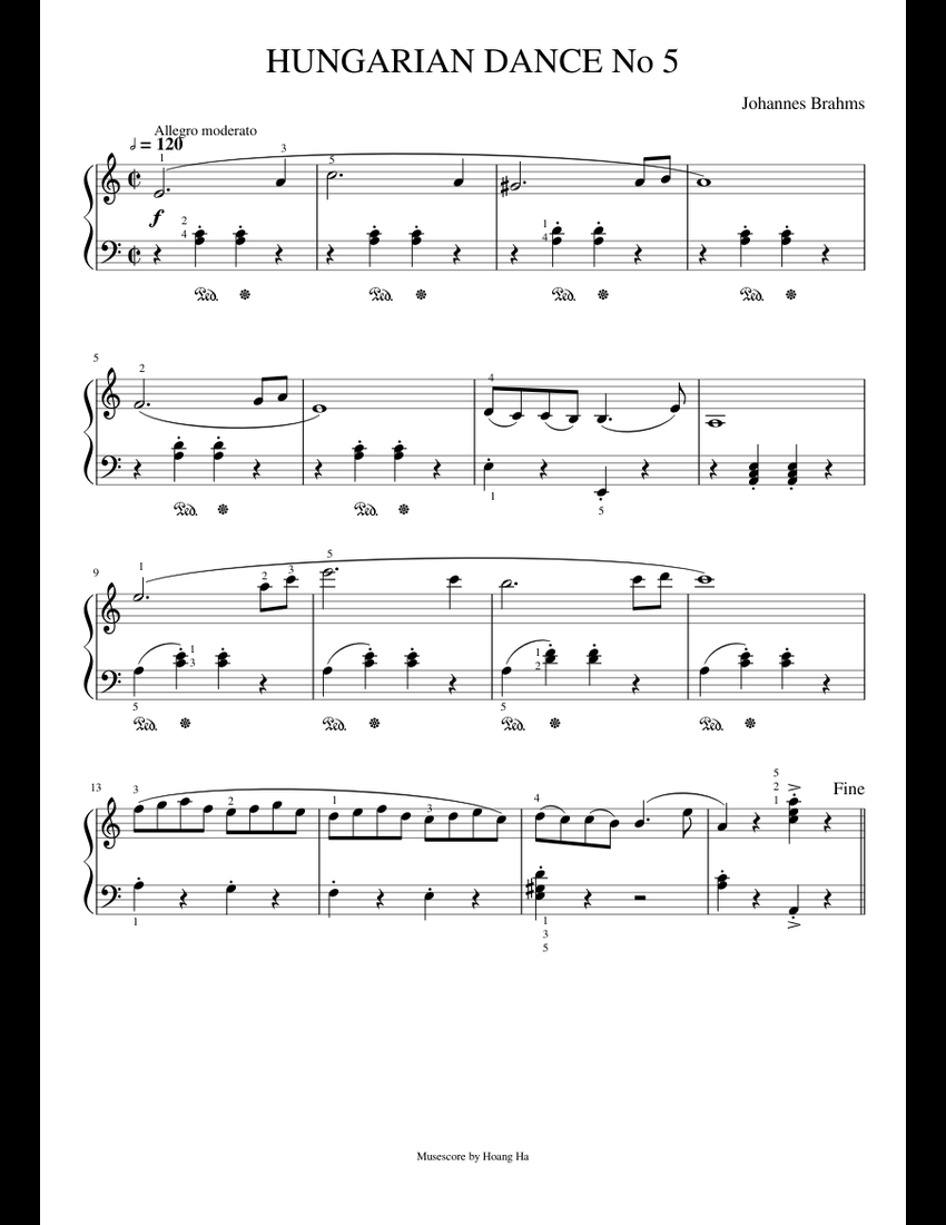 Hungarian dance No 5 sheet music for Piano download free in PDF or MIDI