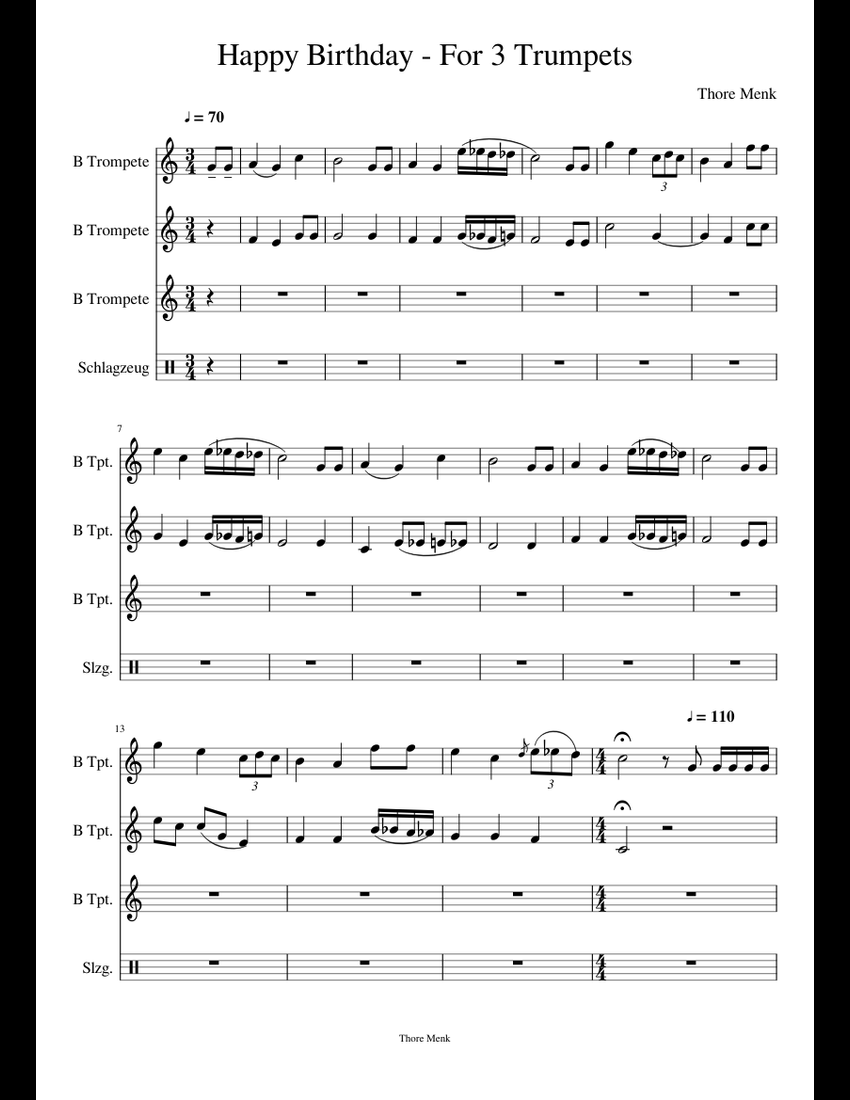 Happy Birthday (Jazz) - For 3 Trumpets sheet music for Trumpet ...