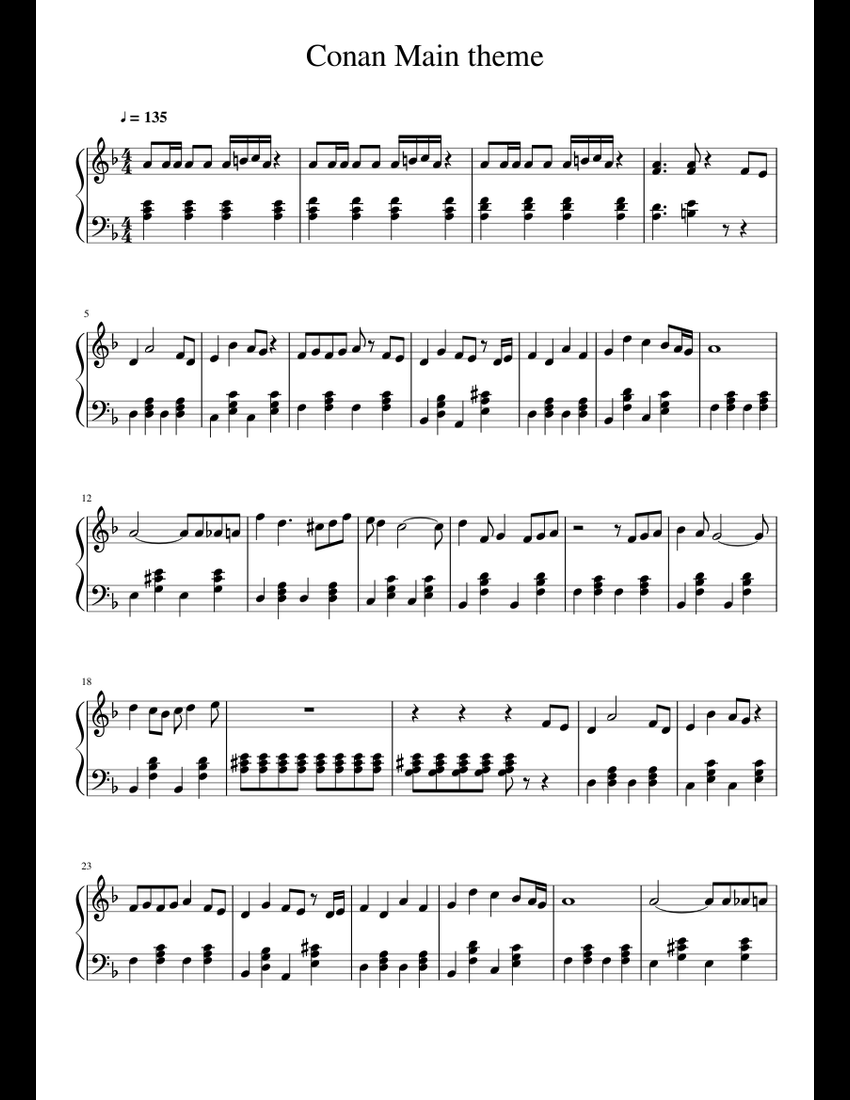 Conan Main theme sheet music for Piano download free in PDF or MIDI