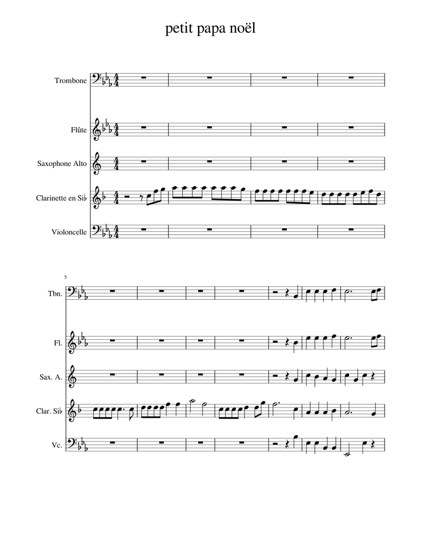 petit papa noël * Sheet music for Trombone, Flute, Clarinet (In B Flat ...
