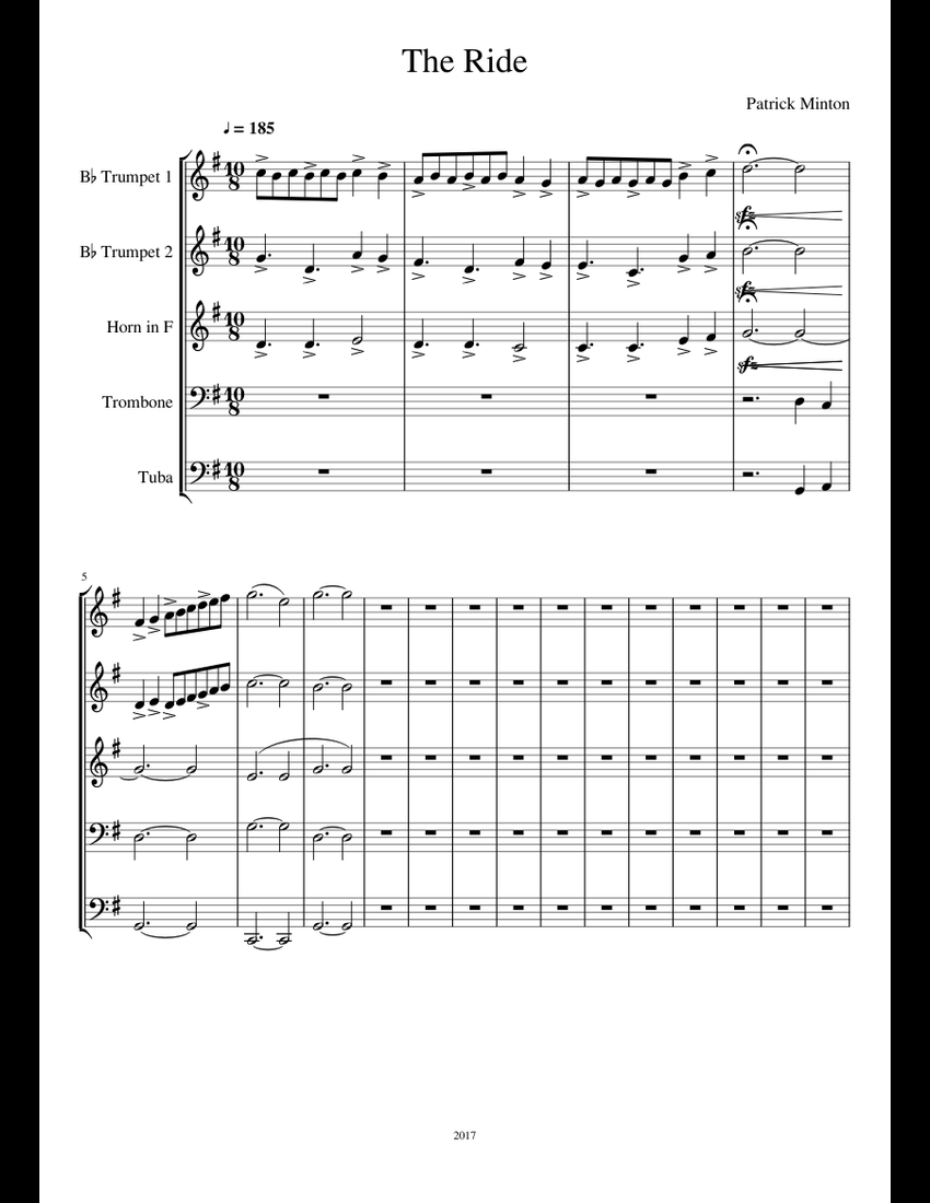 The Ride sheet music for Trumpet, French Horn, Trombone, Tuba download ...