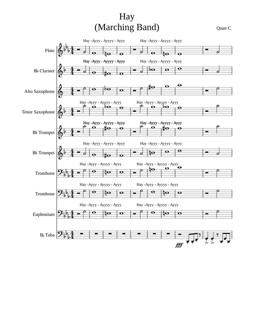 Hay (Marching Band) Sheet music for Trumpet (In B Flat), Trombone, Flute, Clarinet (In B Flat ...