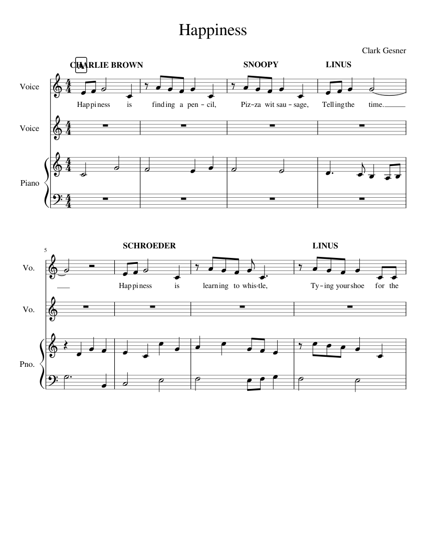 Happiness Sheet music for Piano, Voice | Download free in PDF or MIDI ...