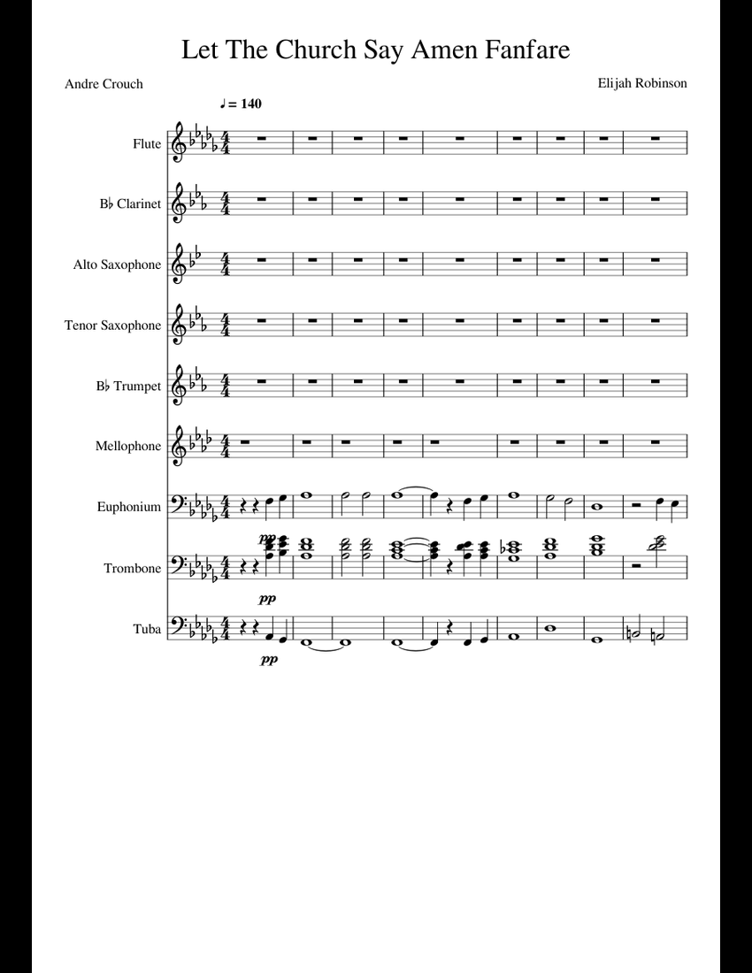 Let The Church Say Amen Fanfare sheet music for Flute, Clarinet, Alto Saxophone, Tenor Saxophone ...
