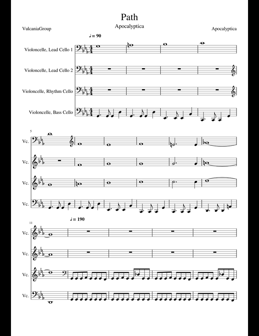 Path-Apocalyptica sheet music for Cello download free in PDF or MIDI