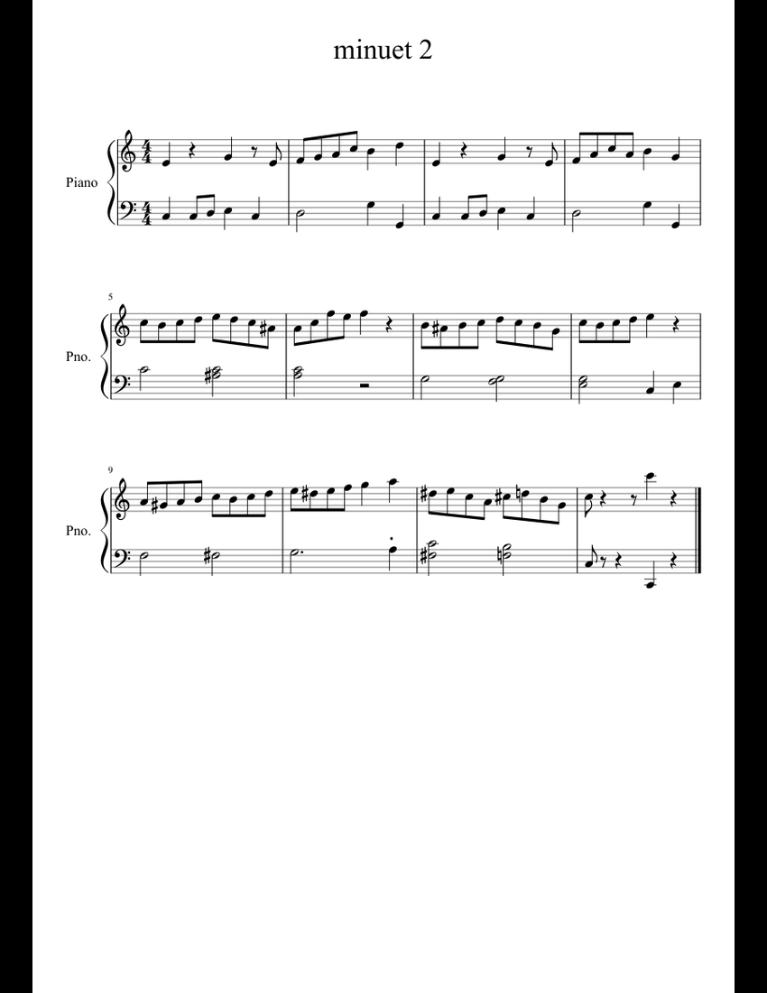 minuet 2 sheet music for Piano download free in PDF or MIDI