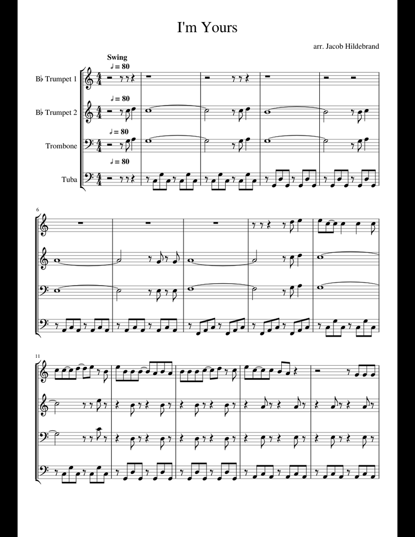 I m Yours sheet music for Trumpet, Trombone, Tuba download free in PDF or MIDI