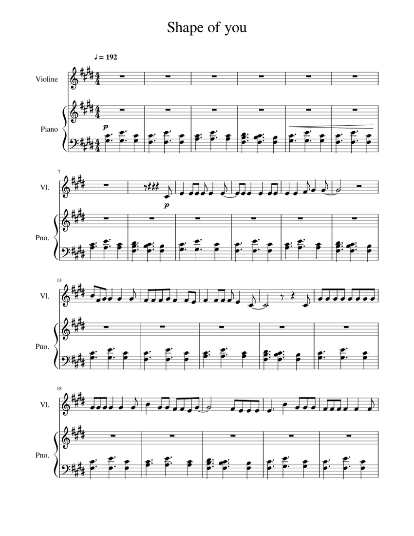 Shape of you Sheet music for Violin, Piano | Download free in PDF or ...