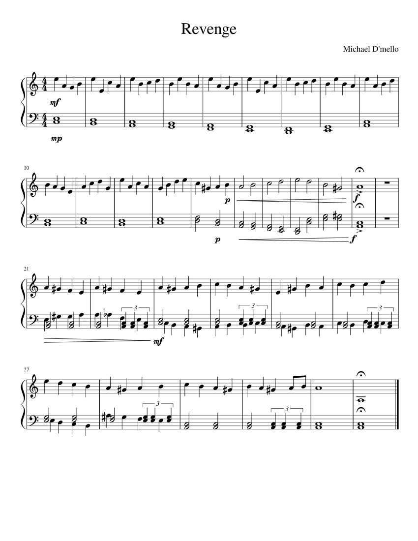 Revenge sheet music for Piano download free in PDF or MIDI