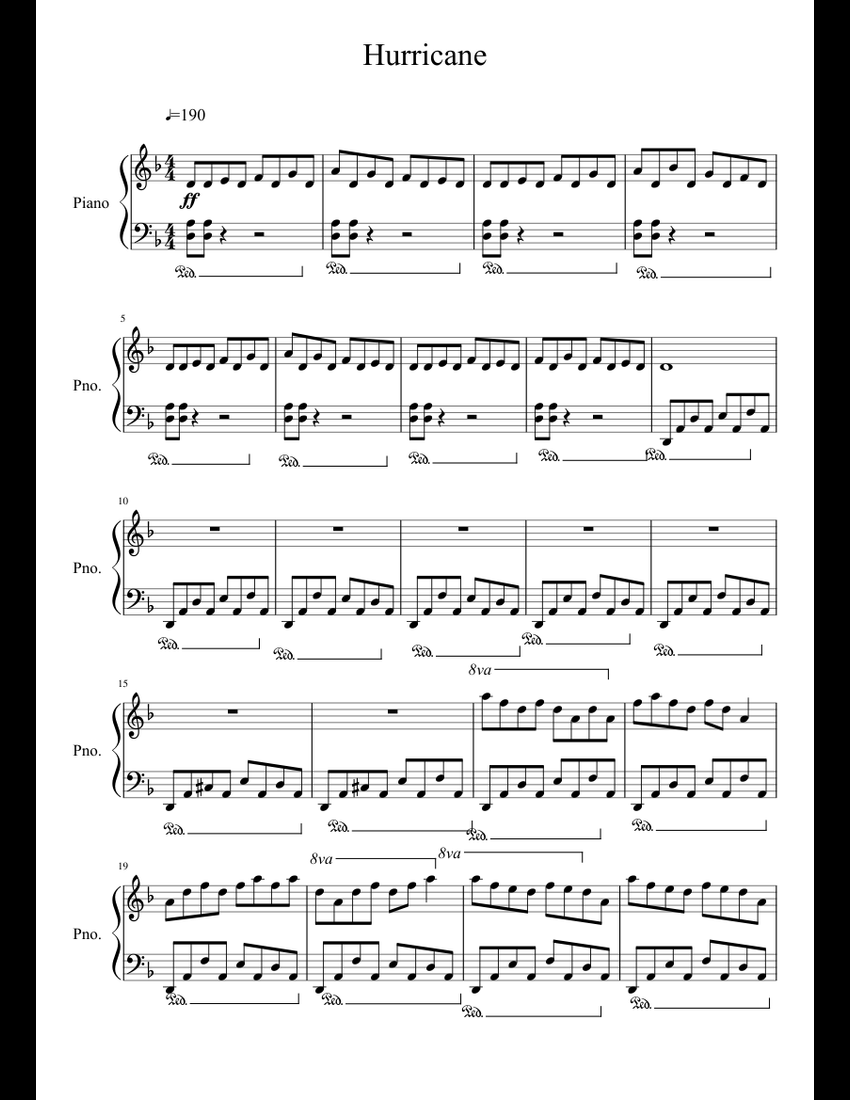 Hurricane sheet music for Piano download free in PDF or MIDI