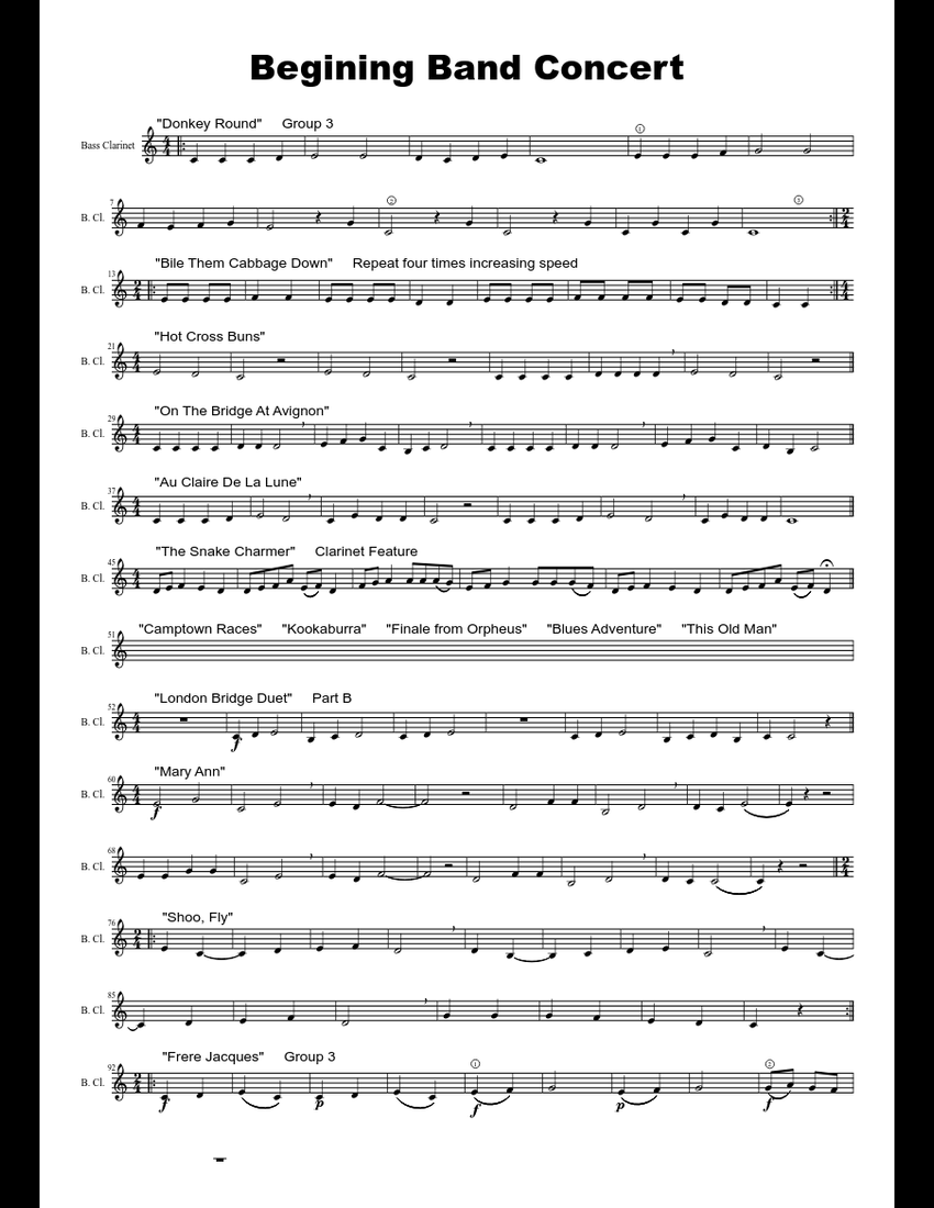 Begining Band Concert sheet music for Clarinet download free in PDF or MIDI