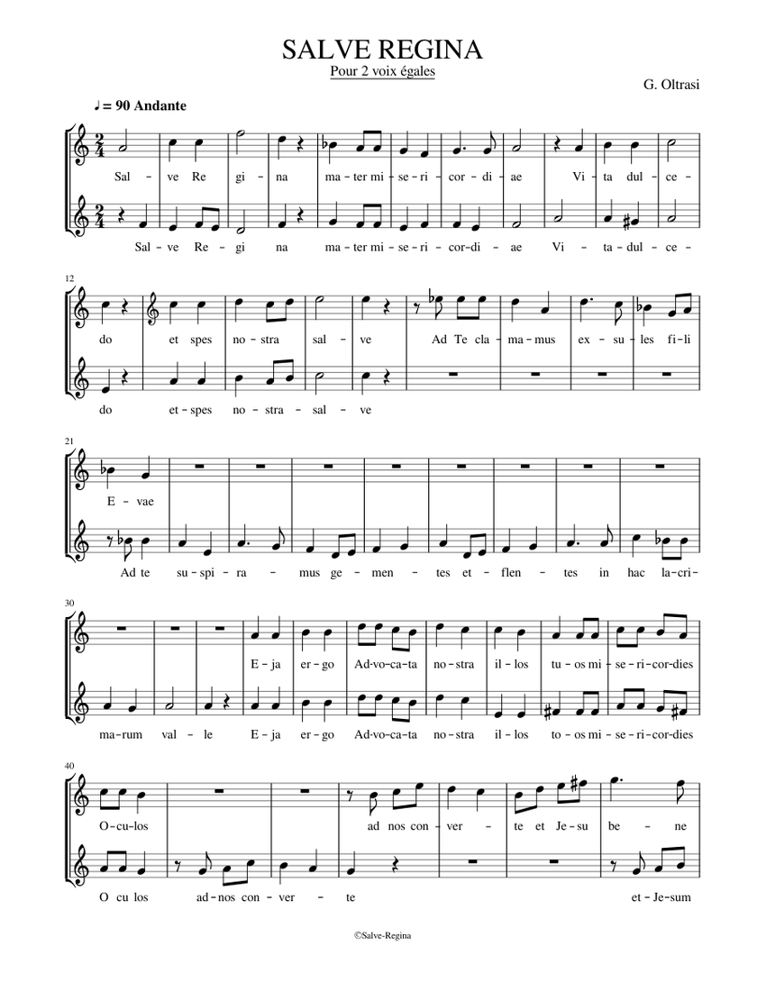 SALVE REGINA - G. OLTRASI Sheet music for Piano (Solo) | Musescore.com
