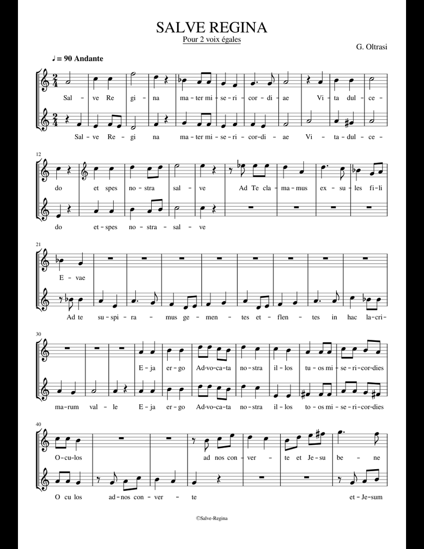 SALVE REGINA - G. OLTRASI sheet music for Piano download free in PDF or MIDI