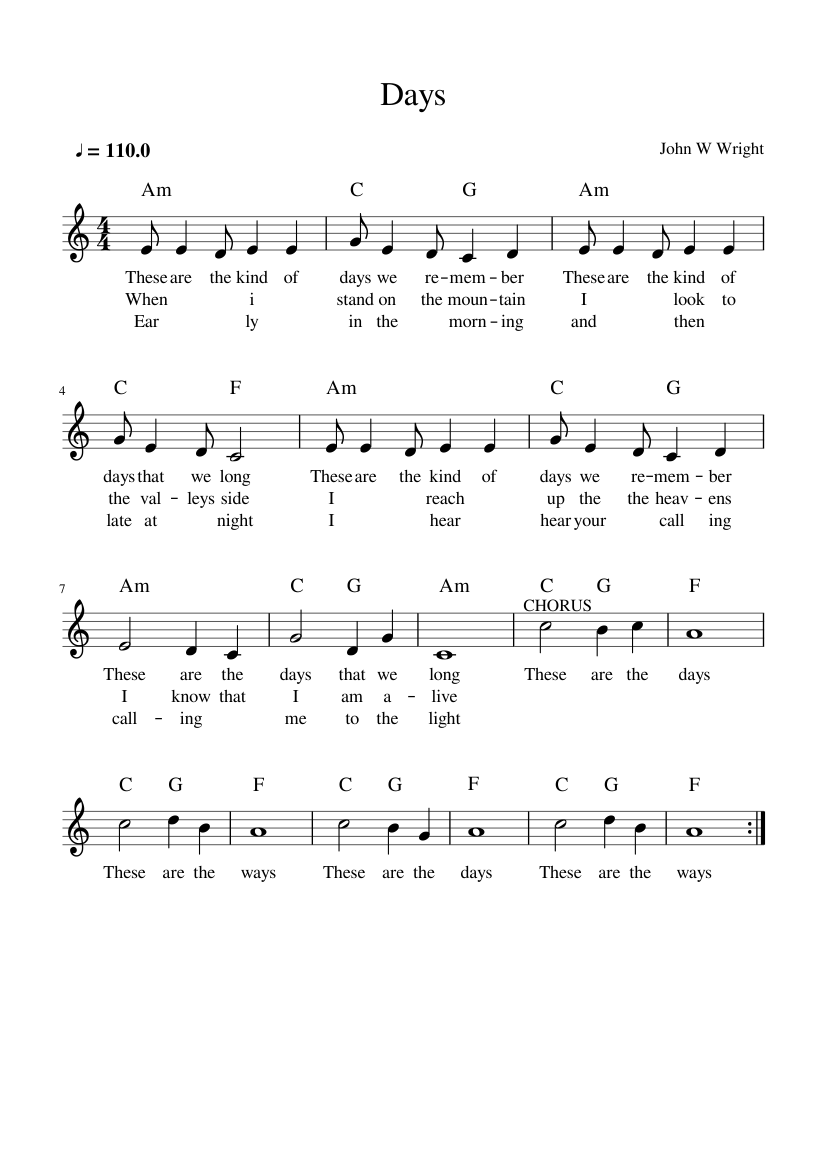 Days (Lead Sheet) sheet music download free in PDF or MIDI