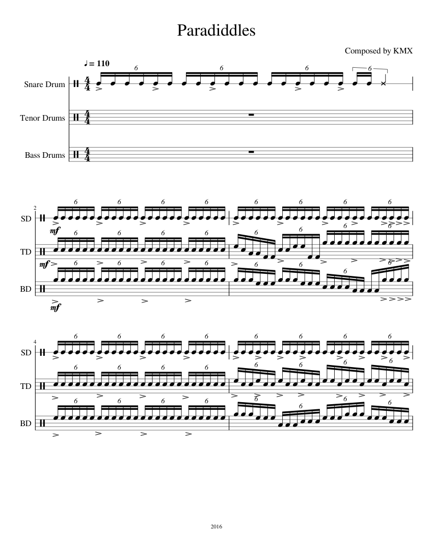 Drumline Paradiddles Warmup Sheet music for Snare Drum, Bass Drum, Tenor Drum (Percussion Trio ...