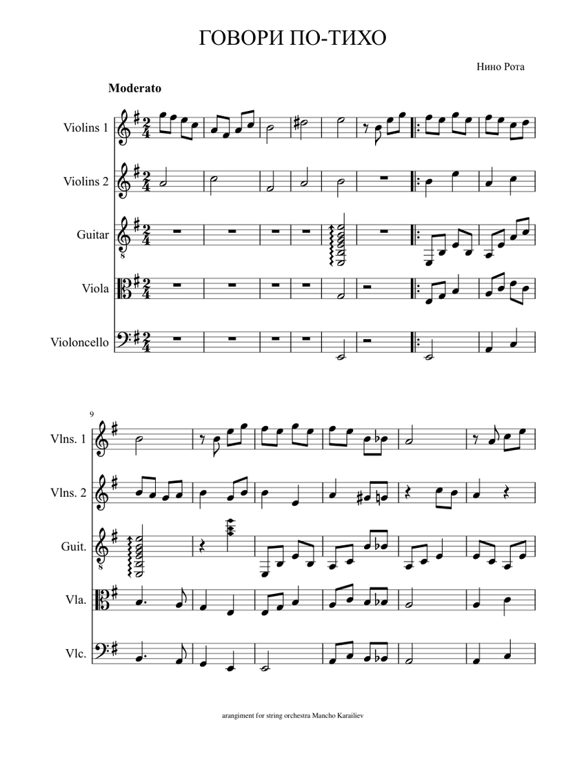 Parla piu piano - Nino Rota Sheet music for Viola, Guitar (Mixed Duet ...