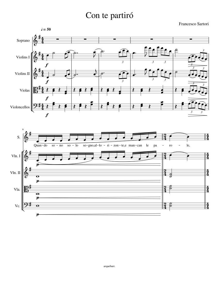 Con te partiro Sheet music for Flute, Clarinet, Oboe, French Horn ...