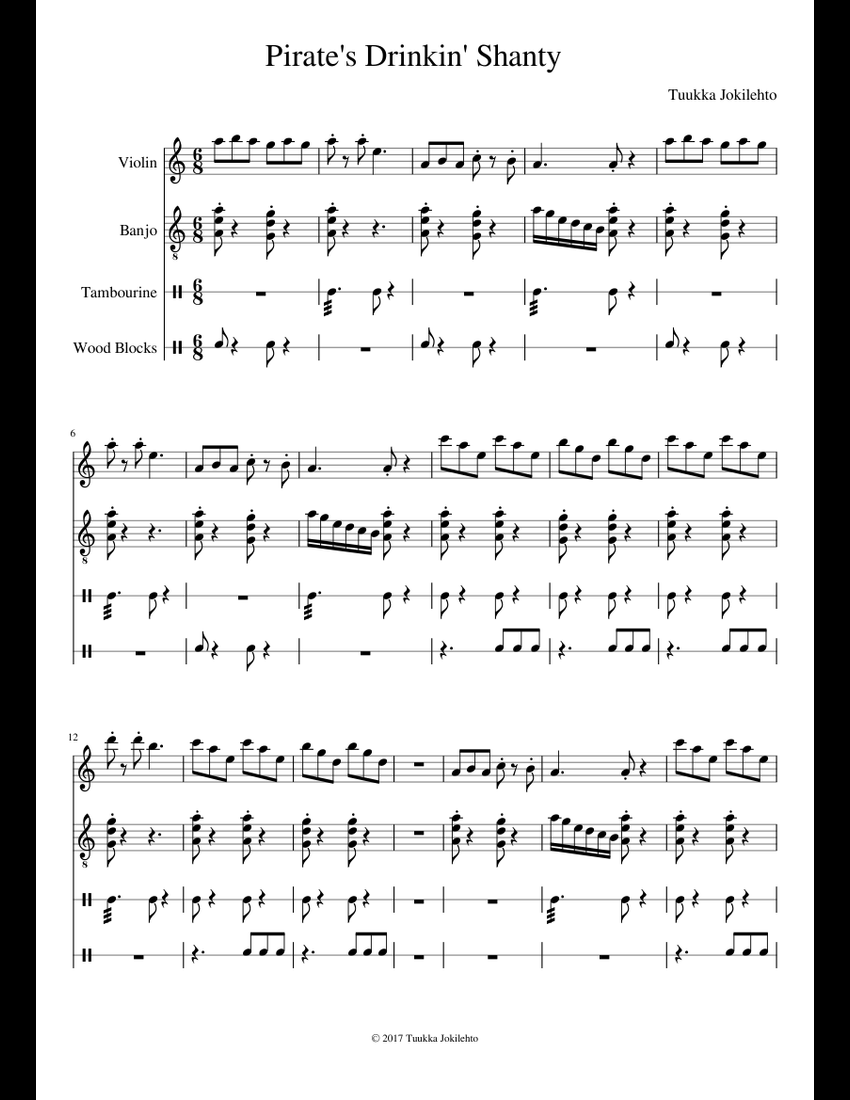 Pirate's Drinkin' Shanty sheet music for Violin, Guitar, Percussion ...