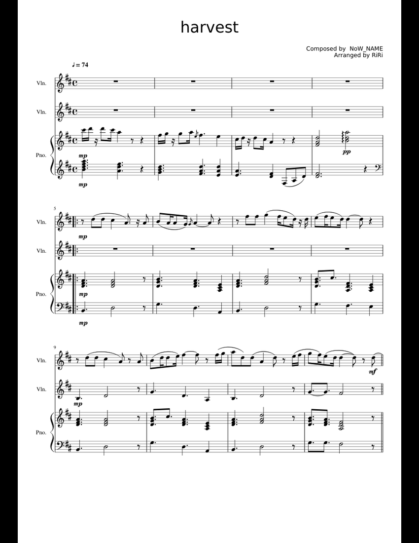 Harvest sheet music for Violin, Piano download free in PDF or MIDI